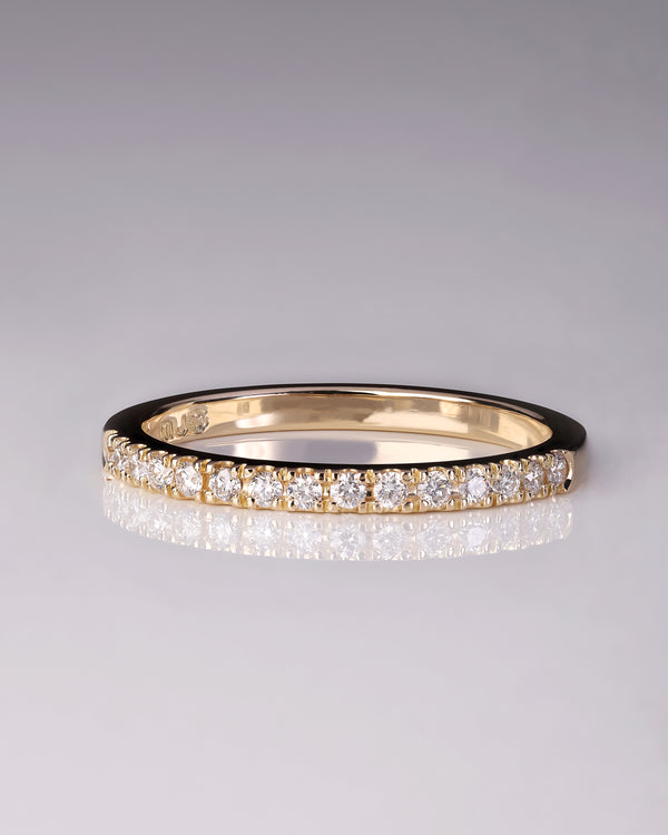 Handcrafted 18ct Yellow Gold band half set with Round Brilliant Cut Di ...
